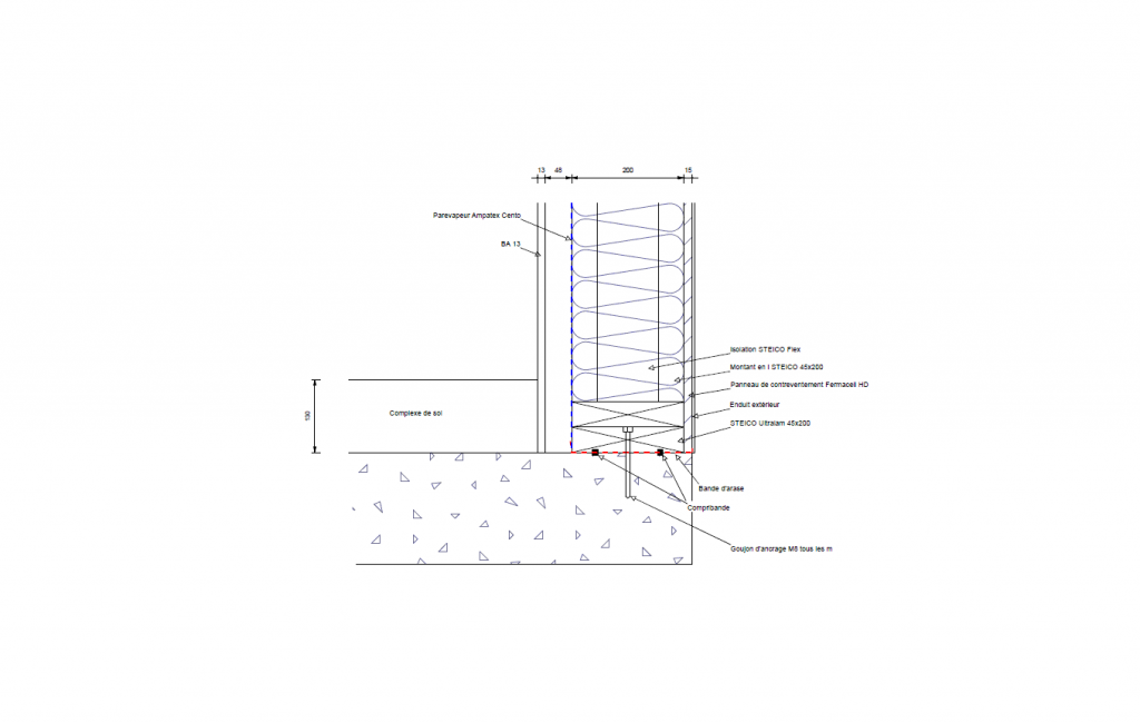 Détails et coupes de principe de la structure bois